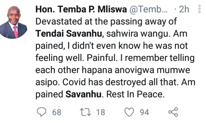 Ex-Senior Zanu PF official Tendai Savanhu dies - Savanna News